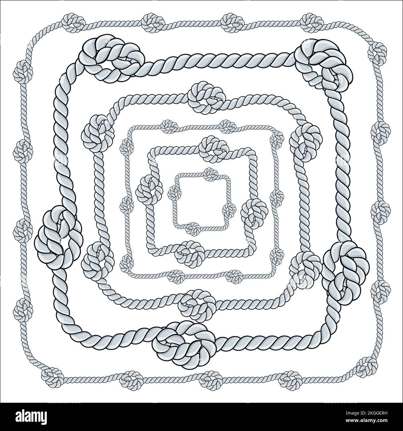 Square rope frame isolated on white background. Twisted cord Stock ...