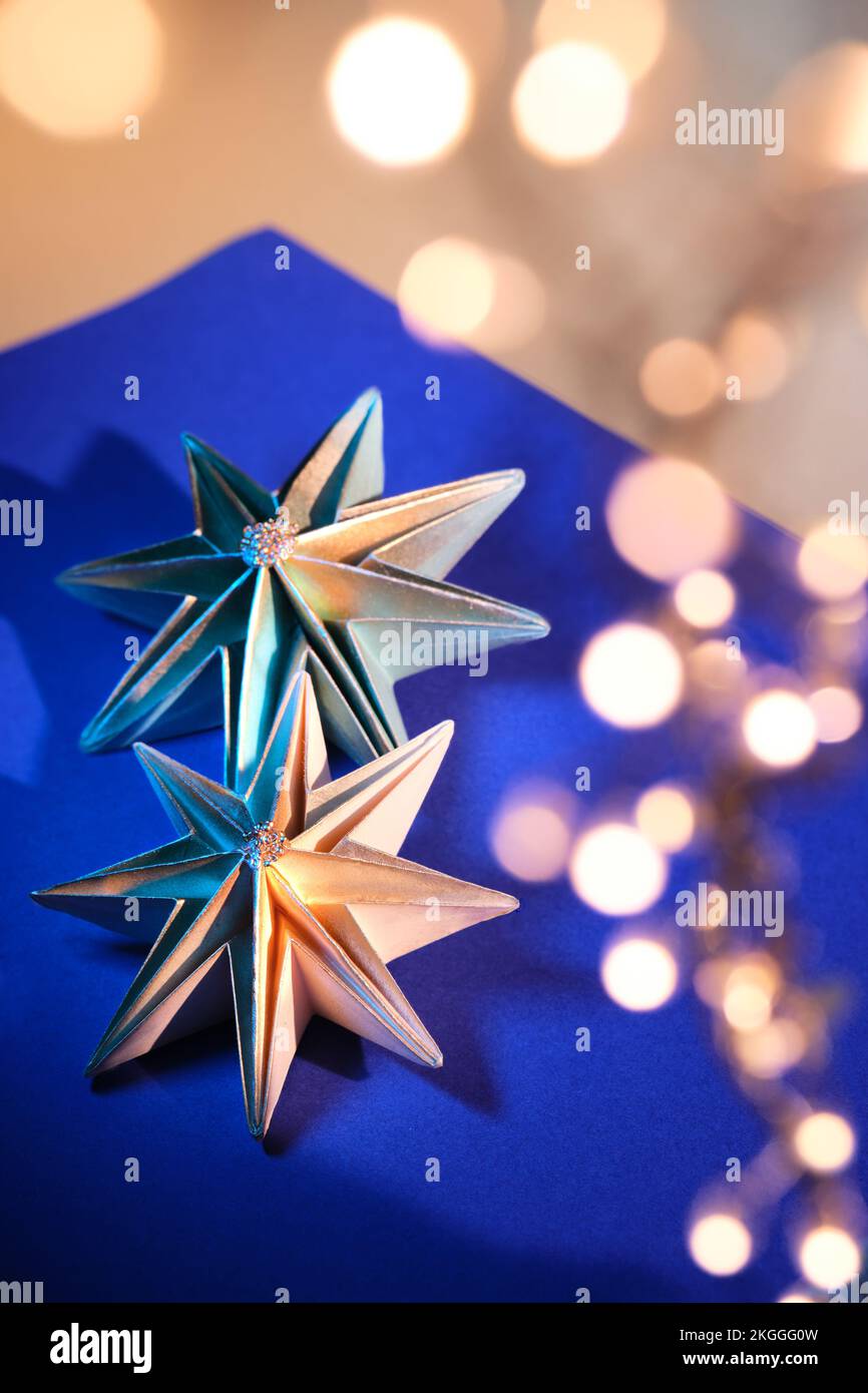 Handmade paper stars, self made Christmas decorations. Xmas ornaments ...