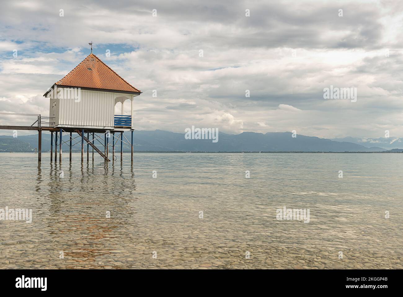 A Wooden jetty and boathouse on Lake Weissensee, Carinthia, Austria ...