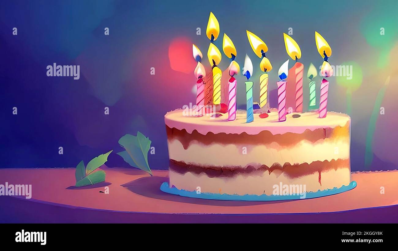 Illustrated Birthday cake drawing, background, celebration for new age ...
