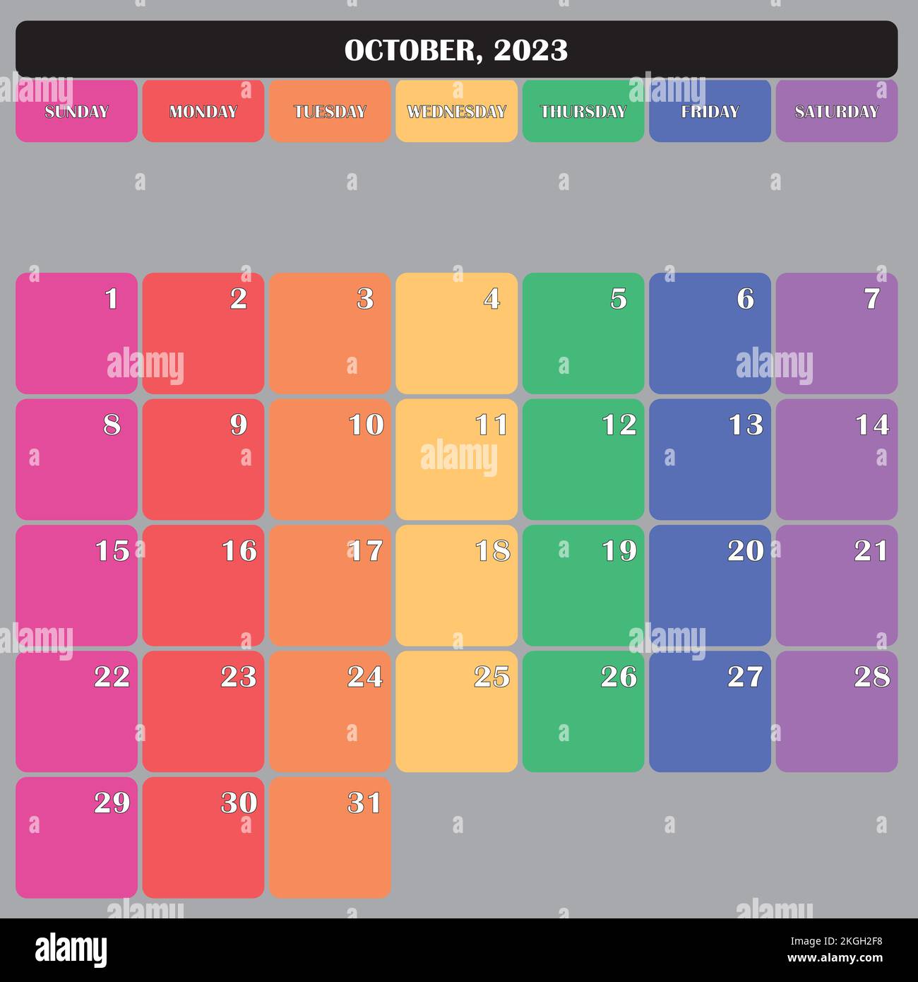 October 2023 Planner Calendar big editable space color day Stock Vector ...