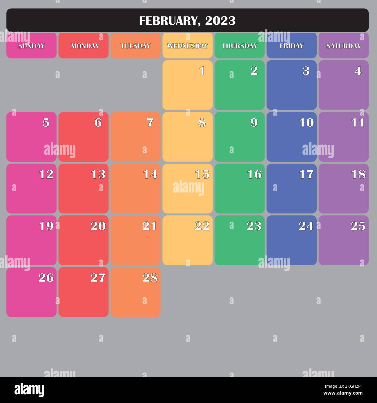 February 2023 Planner Calendar big editable space color day Stock ...