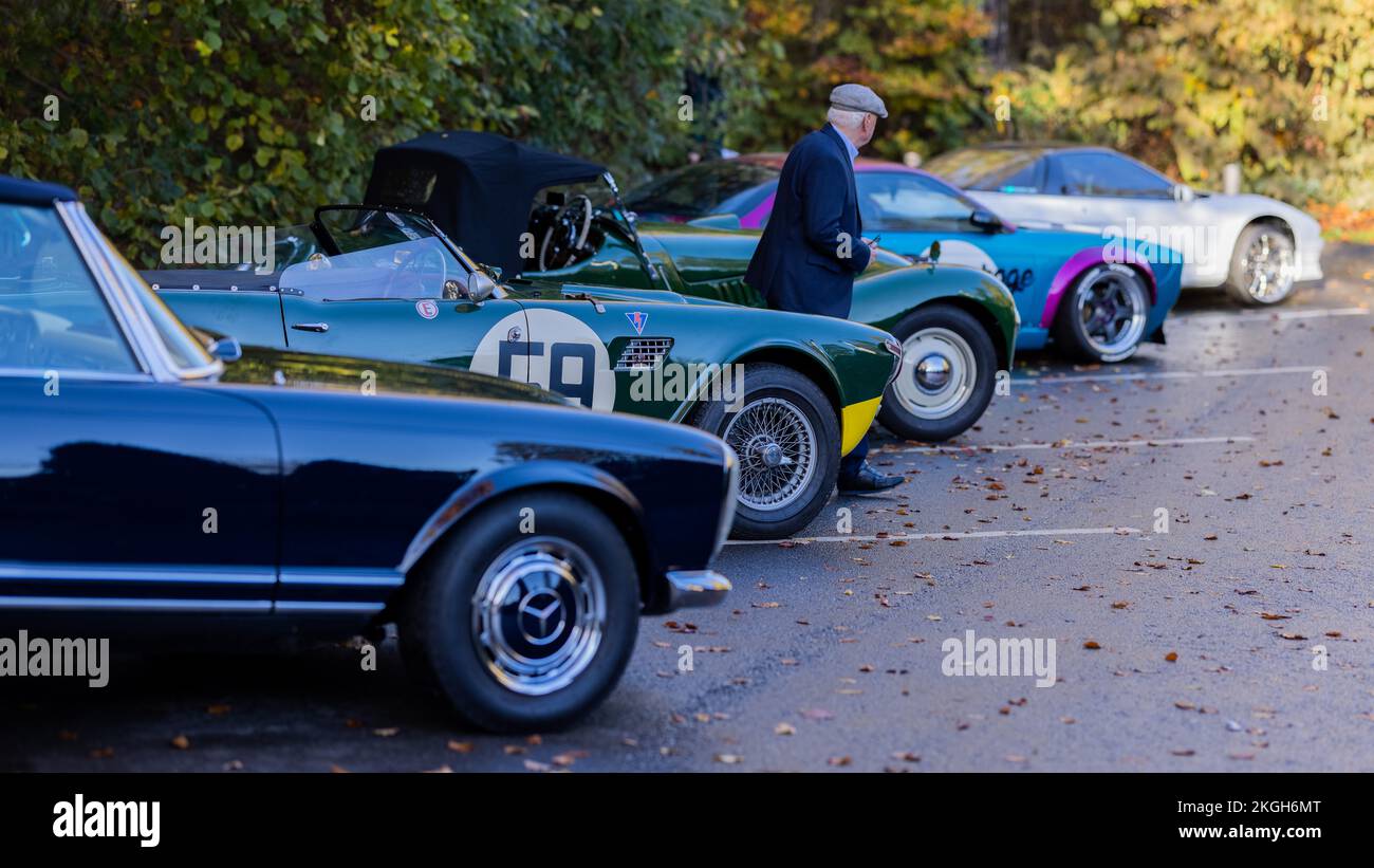 Essen, Germany. 23rd Nov, 2022. Vintage and tuned cars stand at the ...