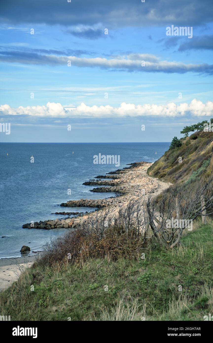 Hundested, Denmark on the cliff overlooking the sea. Baltic Sea coast ...