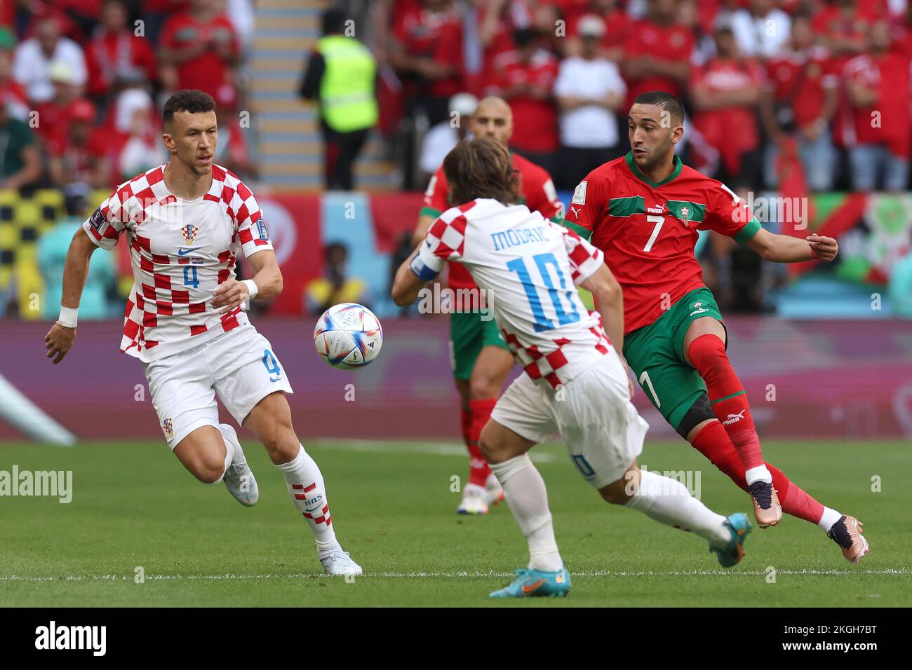 Al Khor, Qatar.November 23, 2022, Ivan Perisic of Croatia is challenged ...
