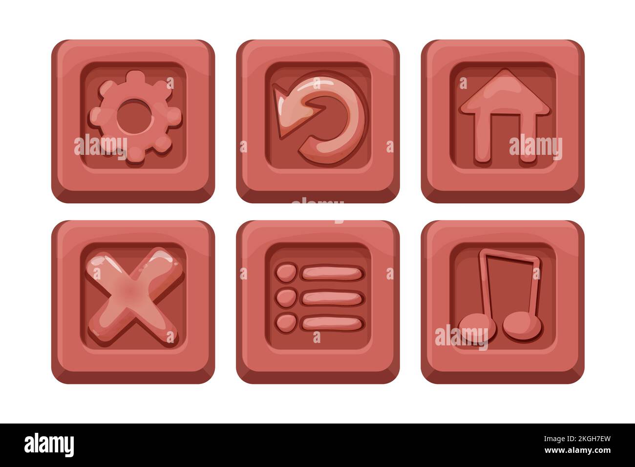 Set menu ui buttons on stone block in comic cartoon style, game design ...