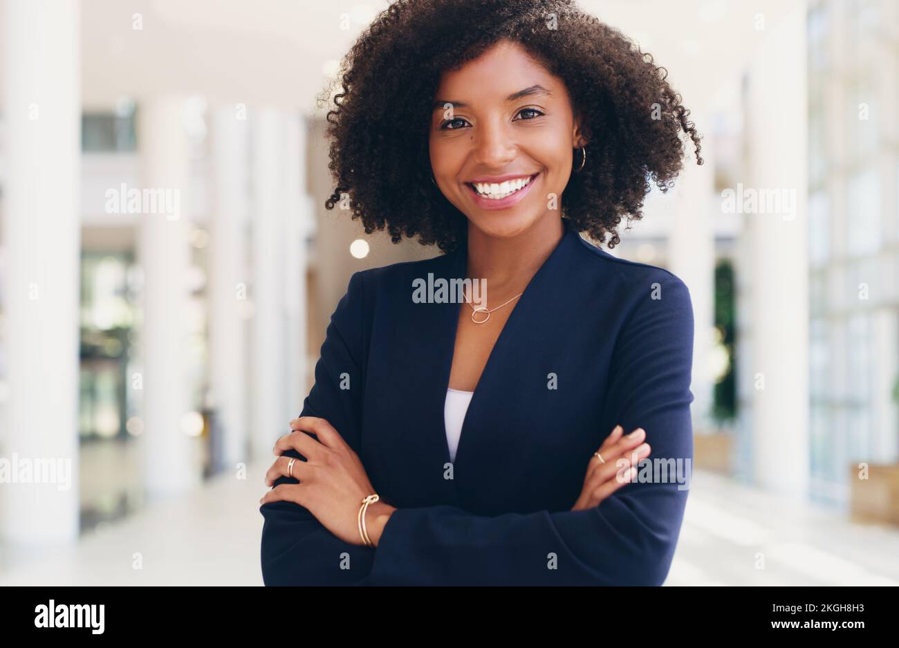 Corporate woman, portrait and leader smile in office with arms crossed. Business manager, happy ...