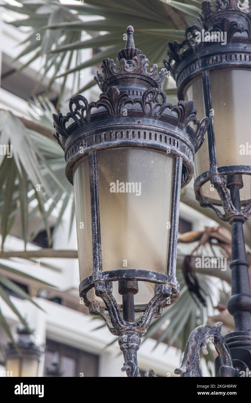 historical street lamps on a pedestrian walkway Stock Photo - Alamy