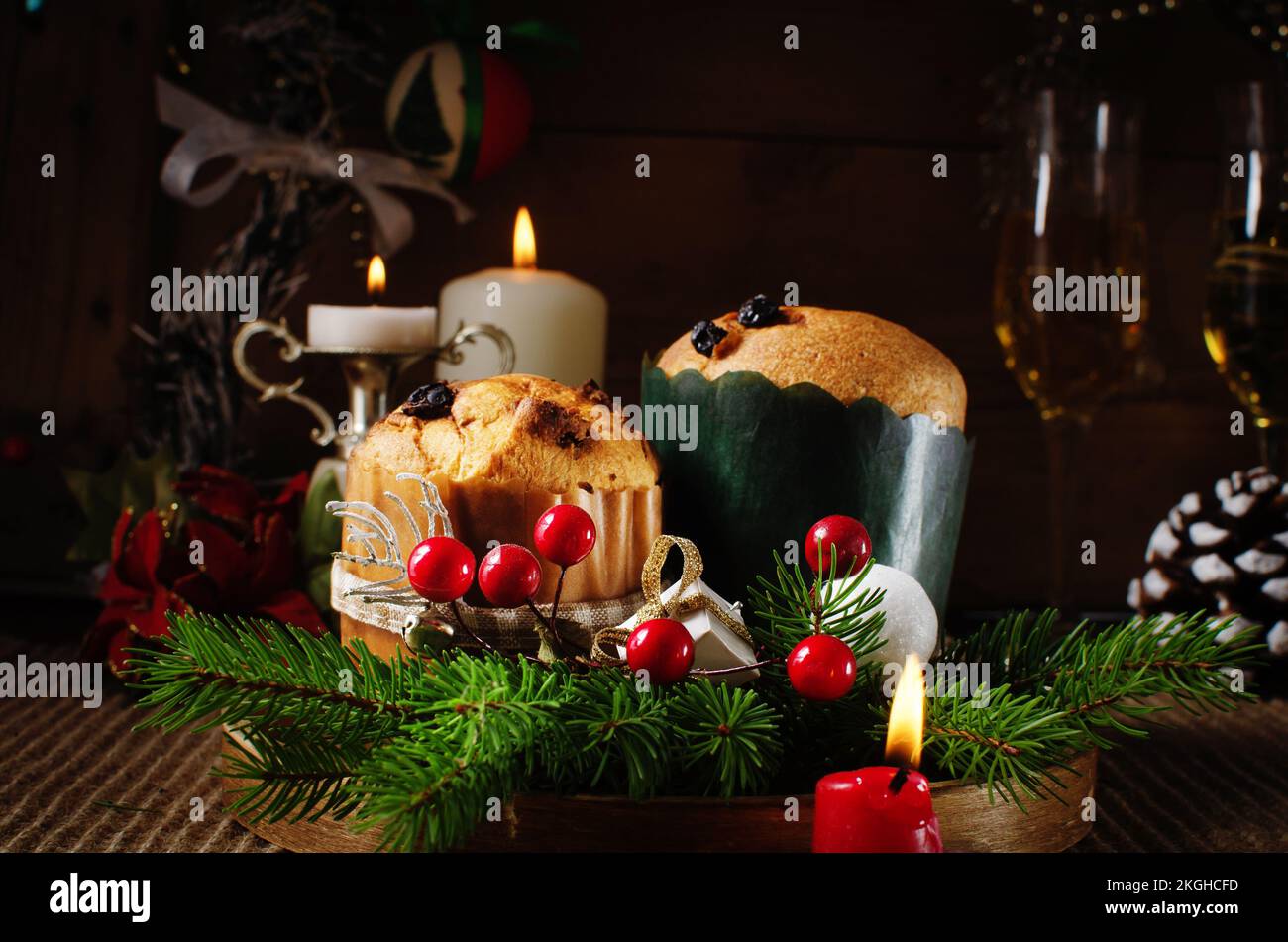 Traditional Italian Christmas sweet bread mini Panettone and Christmas ...