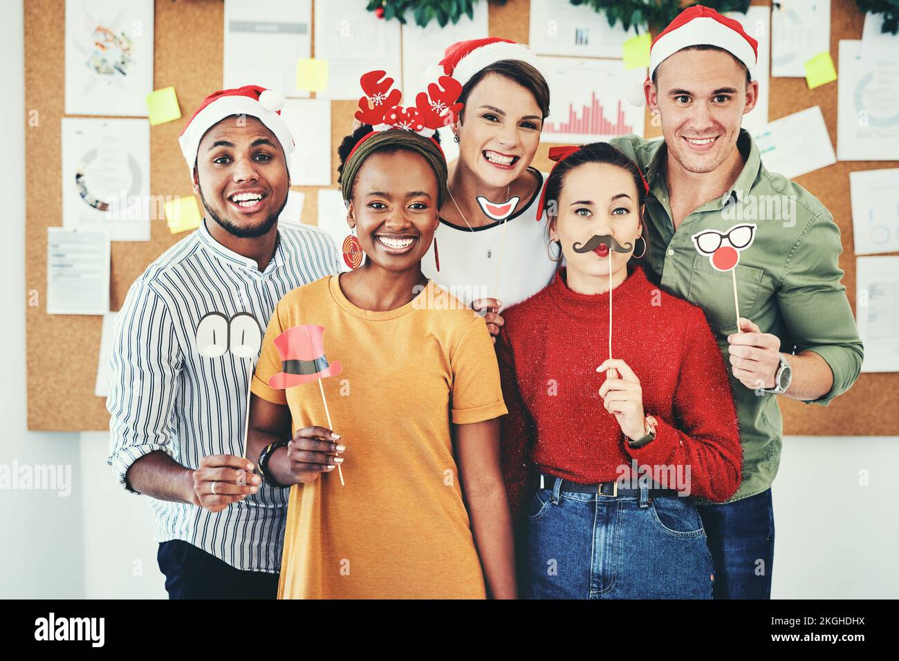 Group of business people, christmas portrait and celebrate festive ...