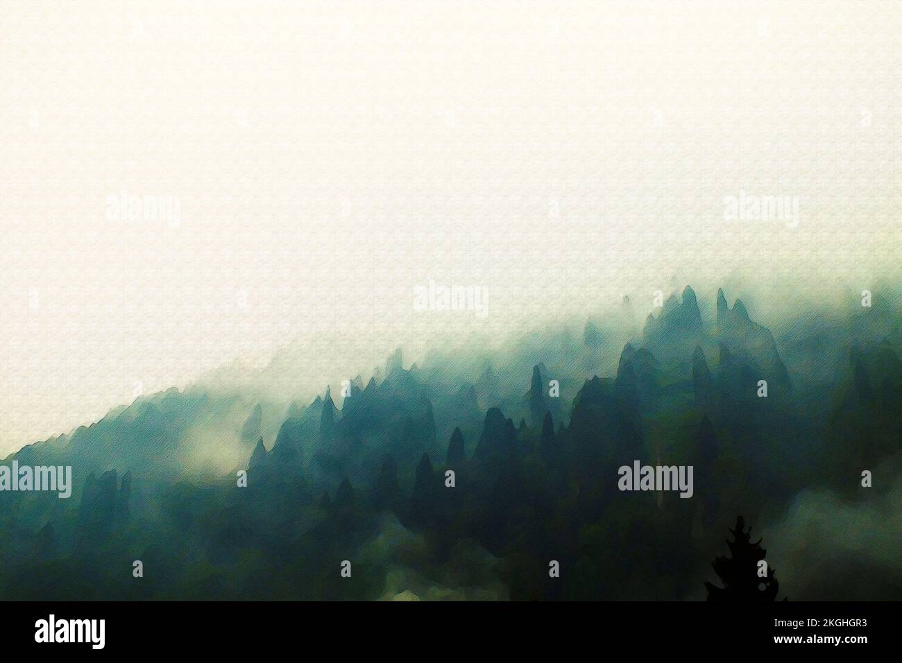 how to draw a misty forest landscape