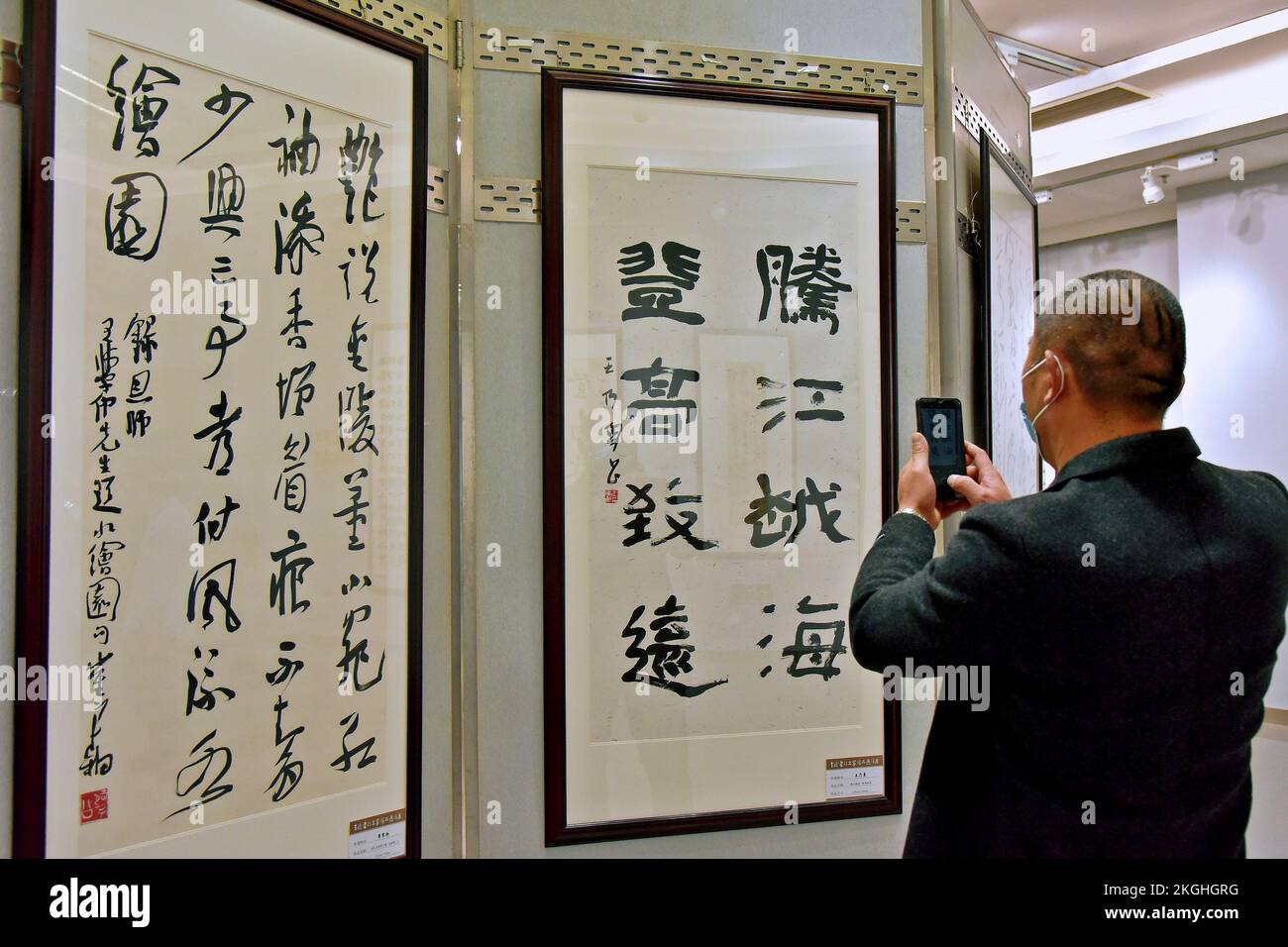 Visitors are appreciating the Chinese calligraphy works in the National ...