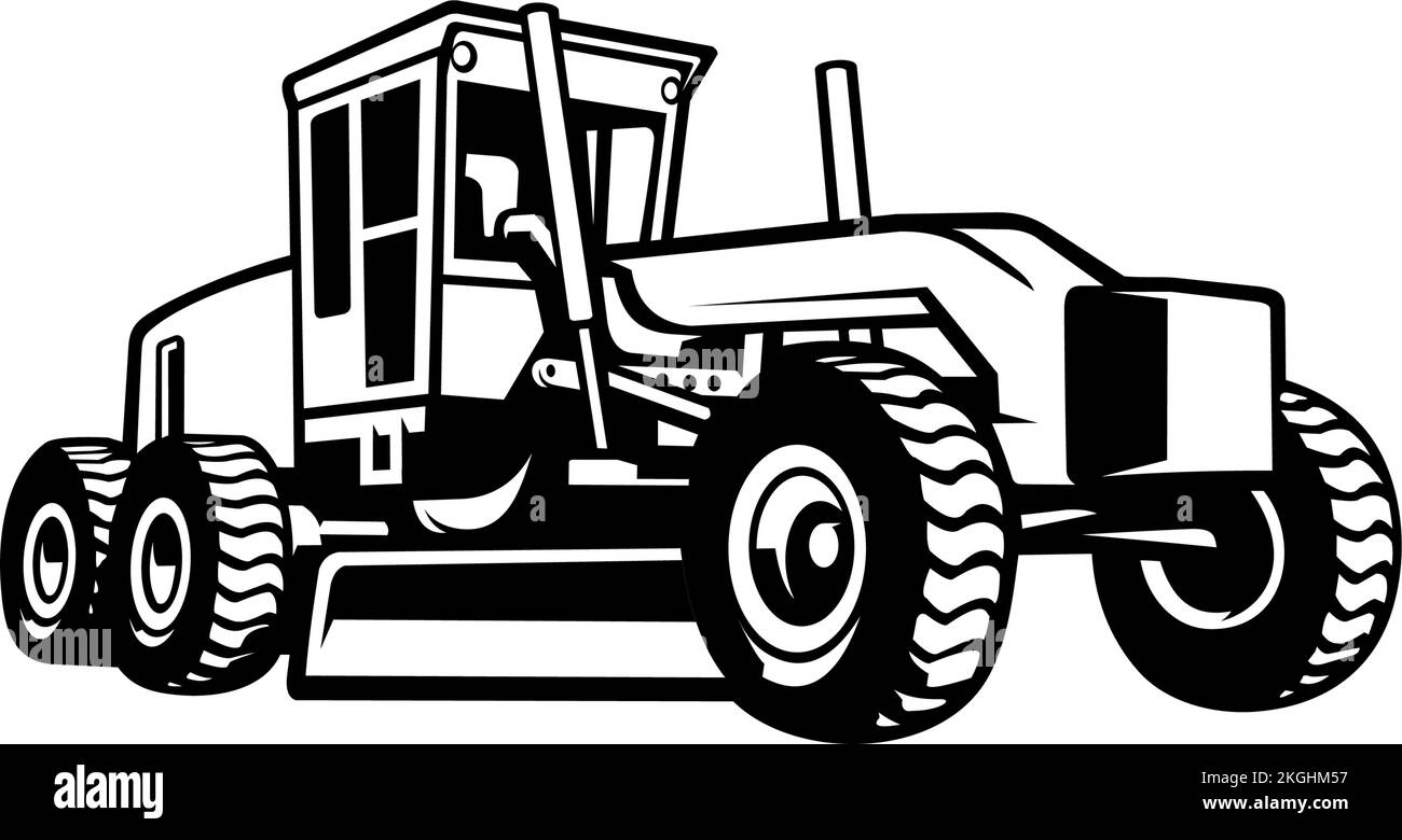 An editable vector of a black-and-white Motor grader Stock Vector Image ...