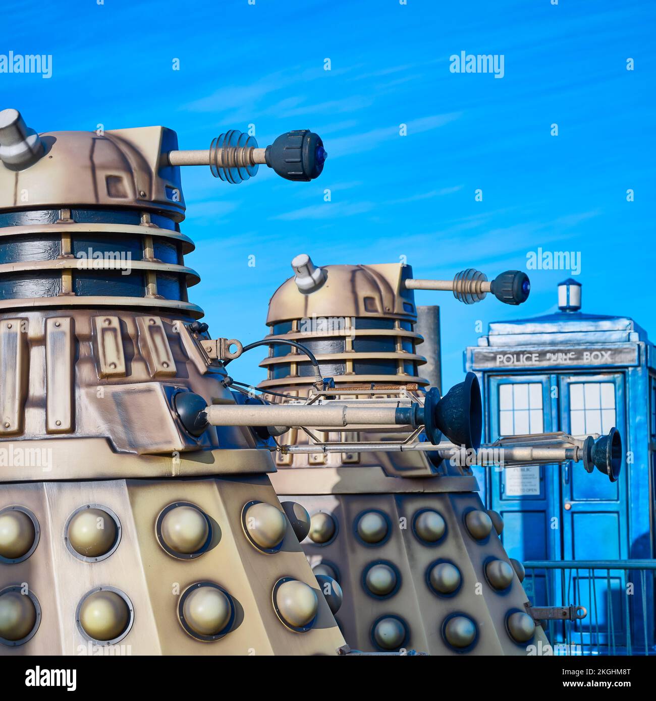 Daleks and Dr Who's Tardis at Blackpool illuminations Stock Photo - Alamy