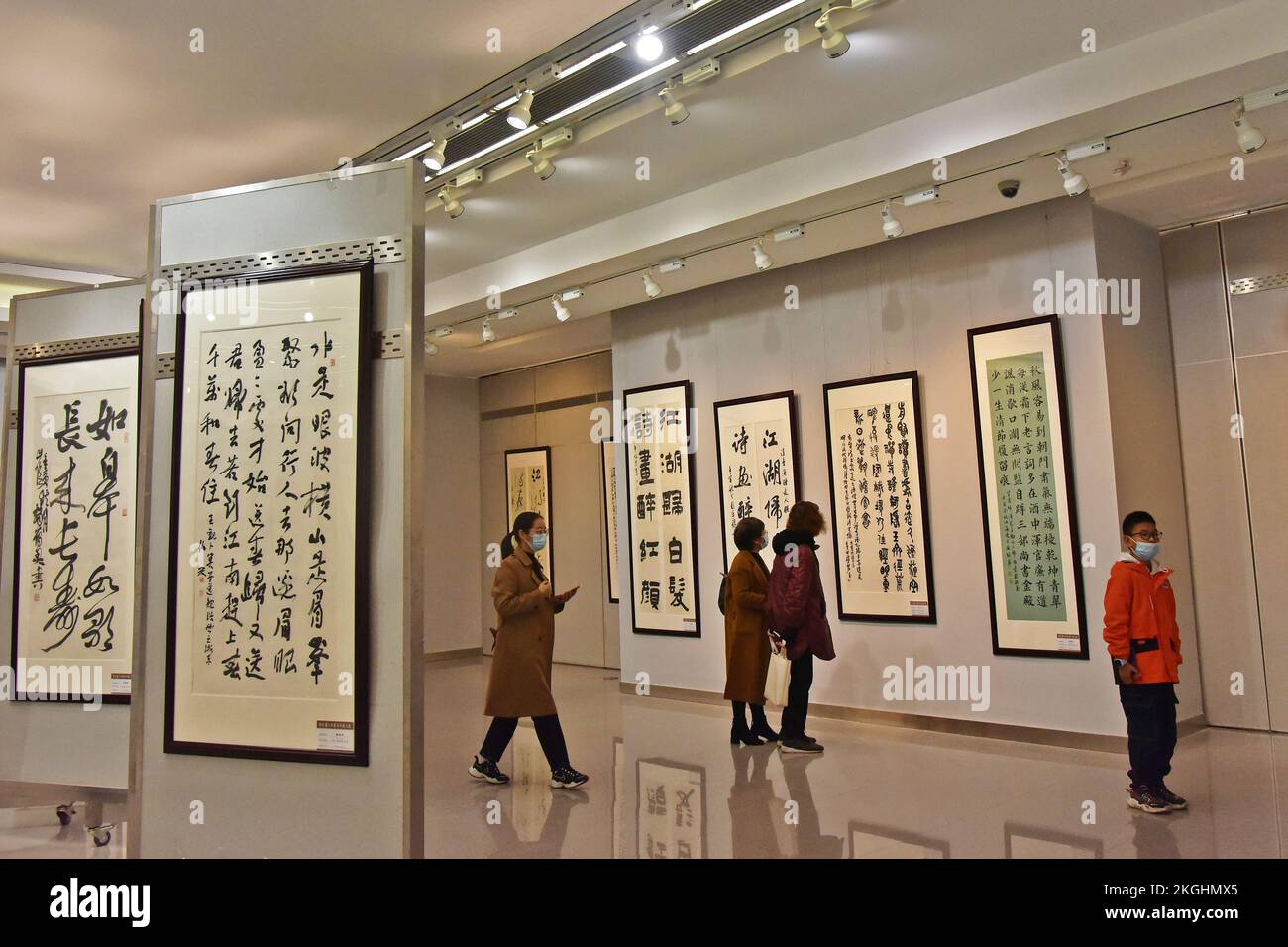Visitors are appreciating the Chinese calligraphy works in the National ...