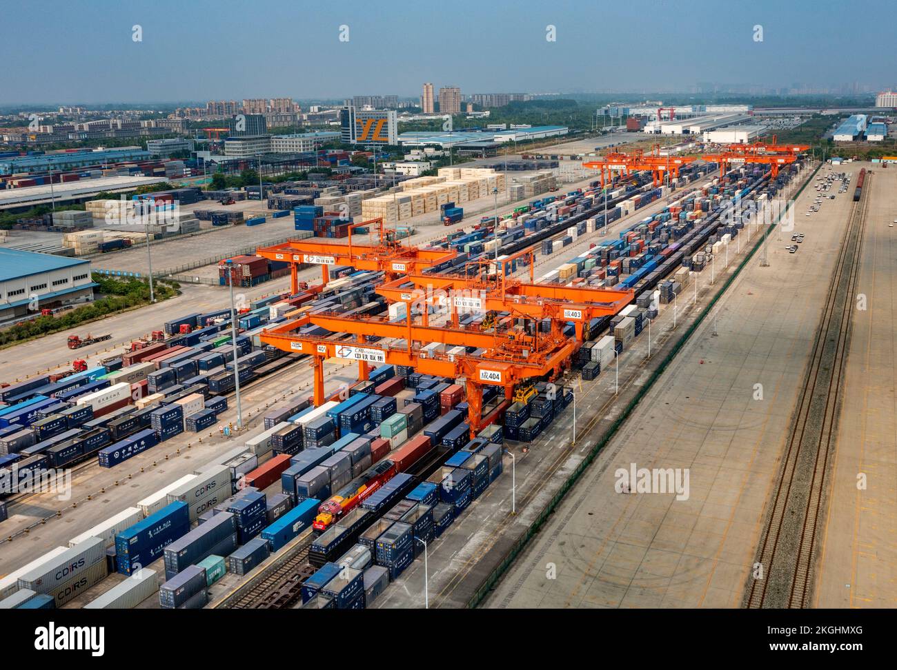 The busy scene in Chengdu International Railway Port, Chengdu City ...
