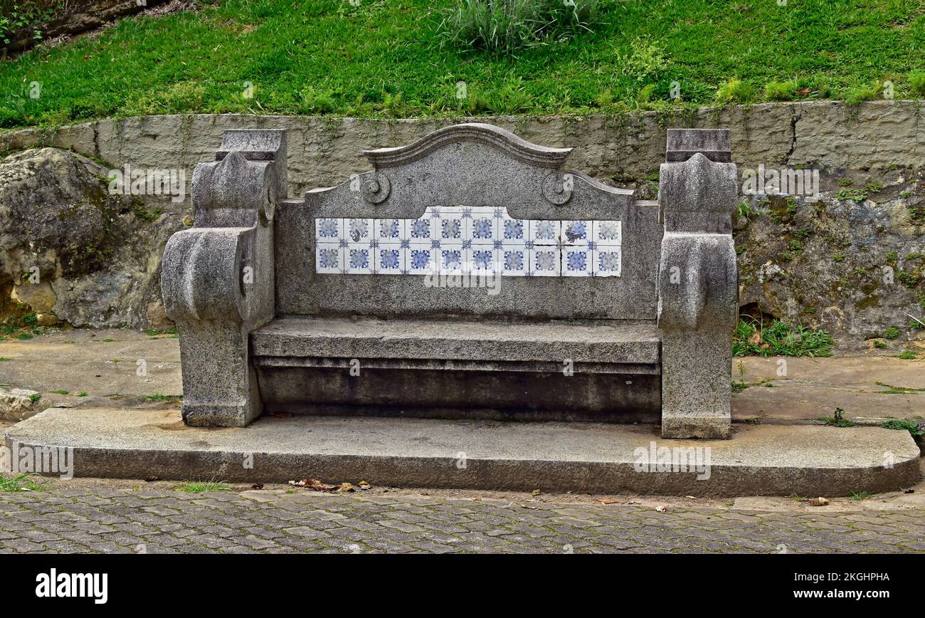 Ancient colonial bench with tiles, Teresopolis, Rio de Janeiro, Brazil ...
