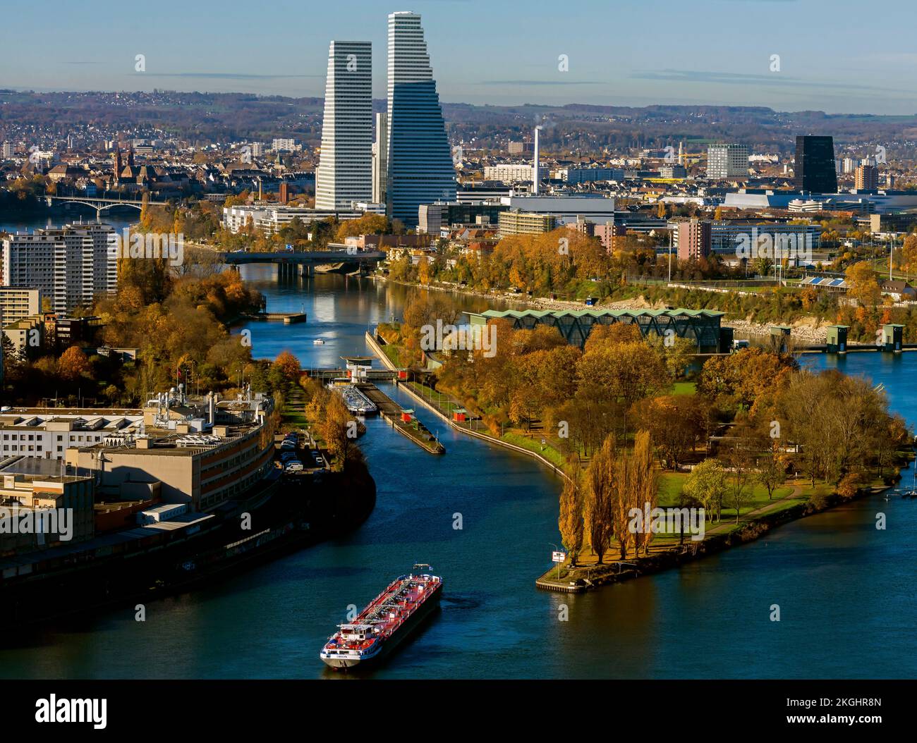 Skyline of Basel dominated by the Roche Towers (tallest buildings in ...