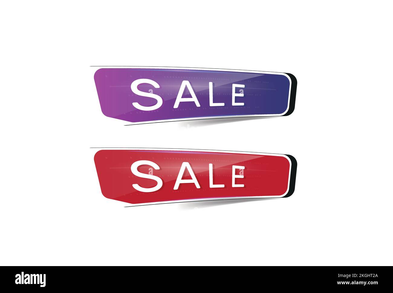 Two red and purple sale buttons isolated on a white background Stock ...