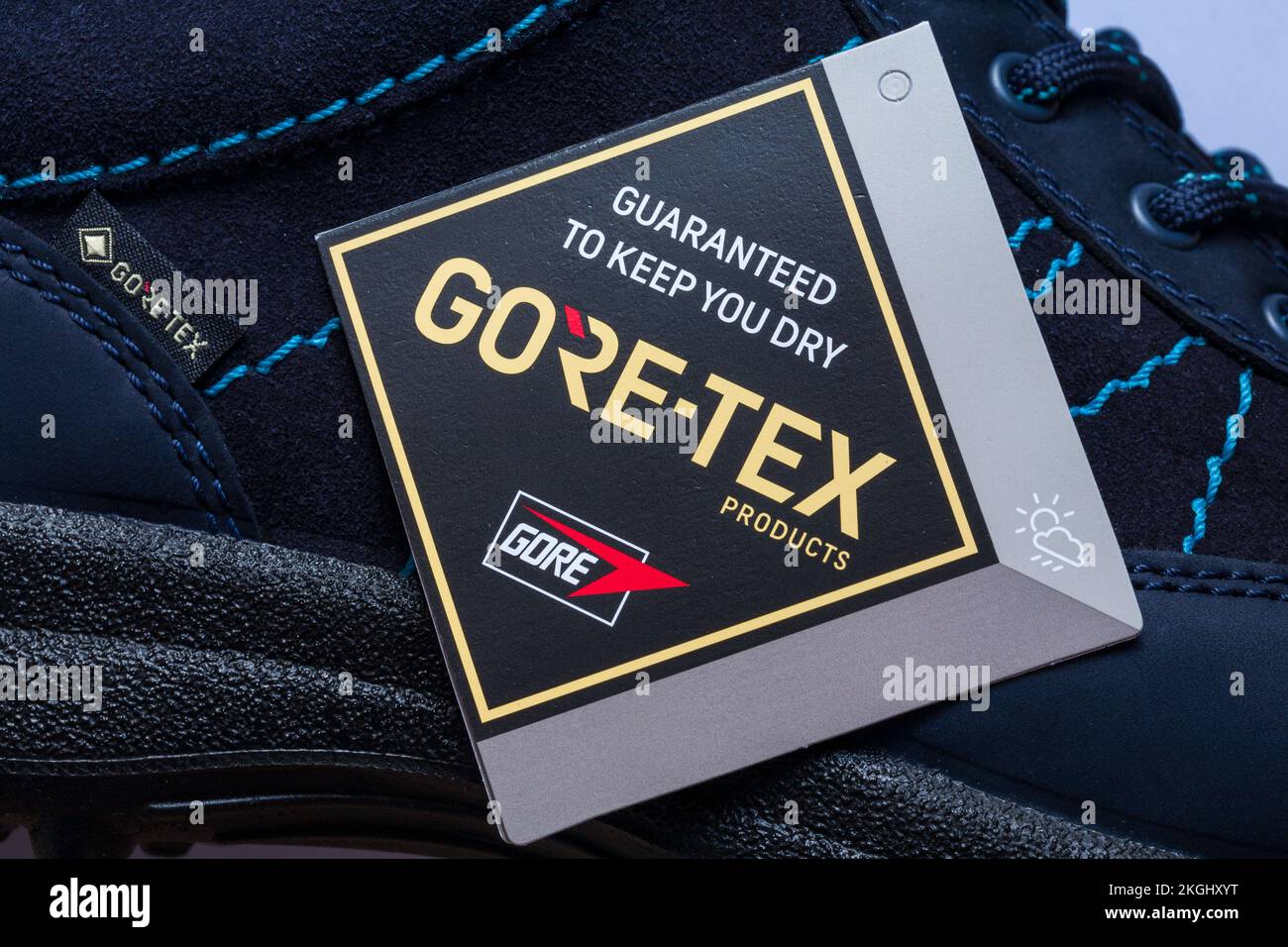Guaranteed to keep you dry label on Hotter Gore-tex boots Goretex Stock ...
