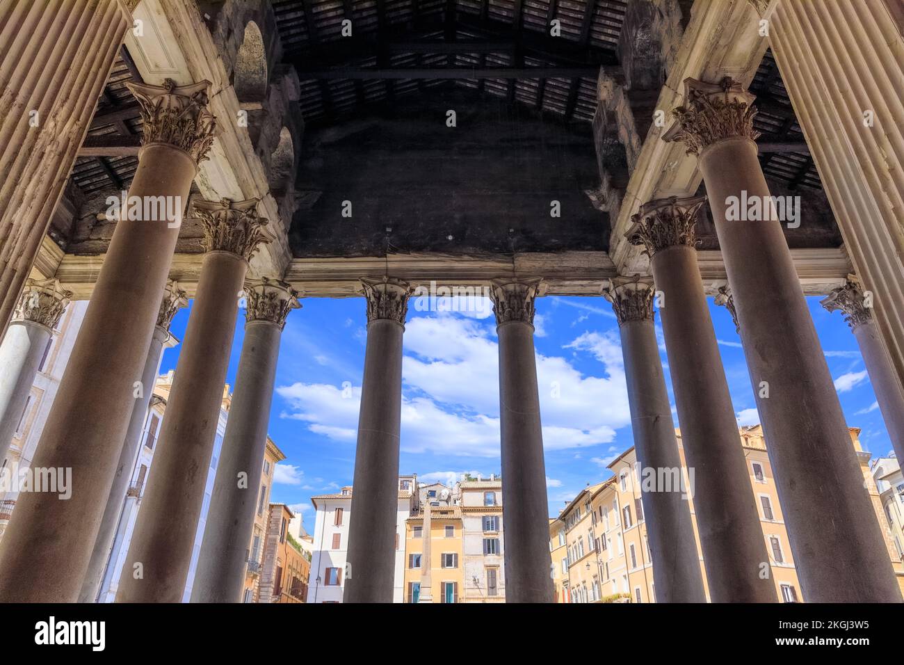The Pantheon in Rome, Italy: view from inside the pronaos through the ...