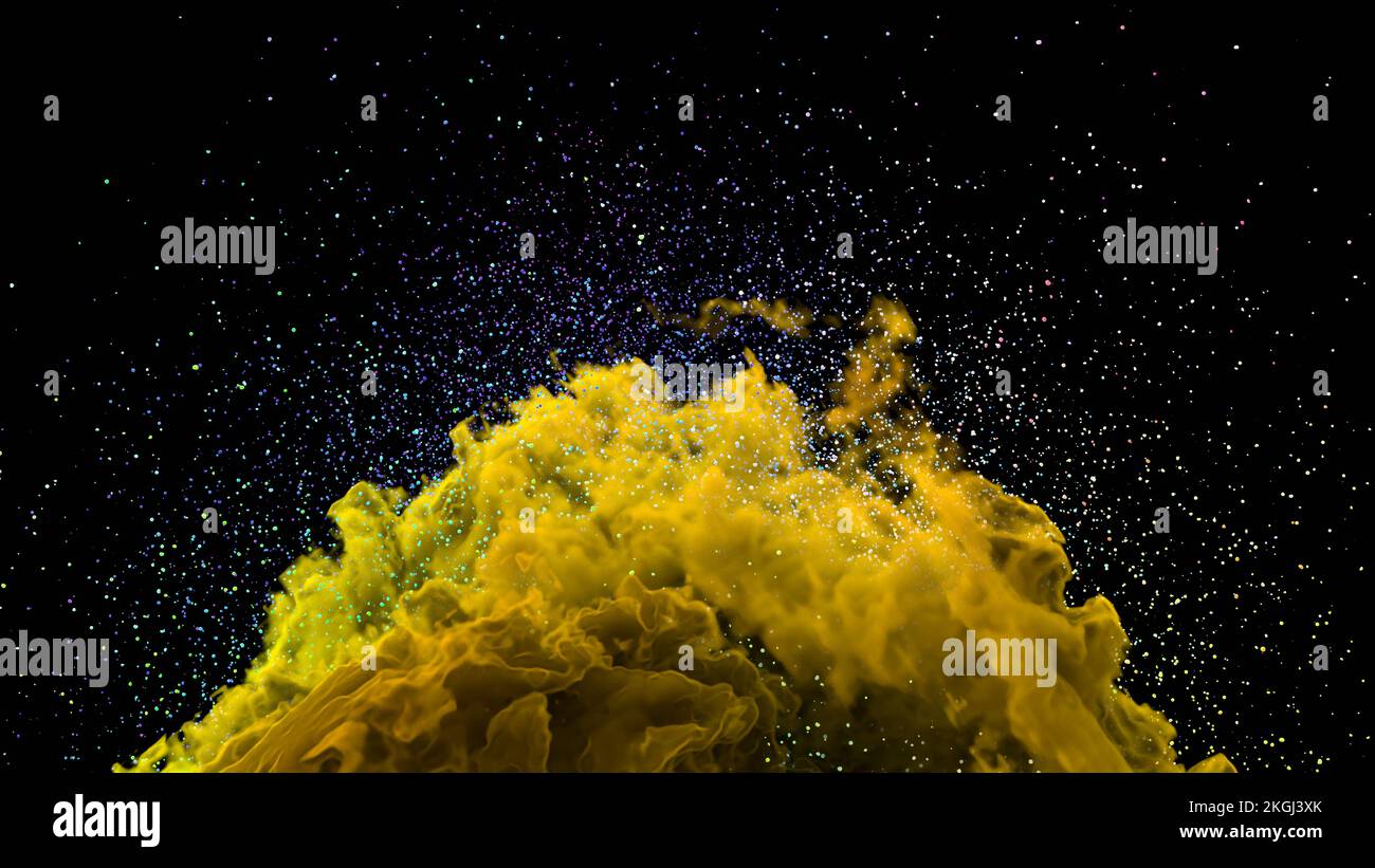 3D rendering of colorful smoke and particles on black background Stock ...