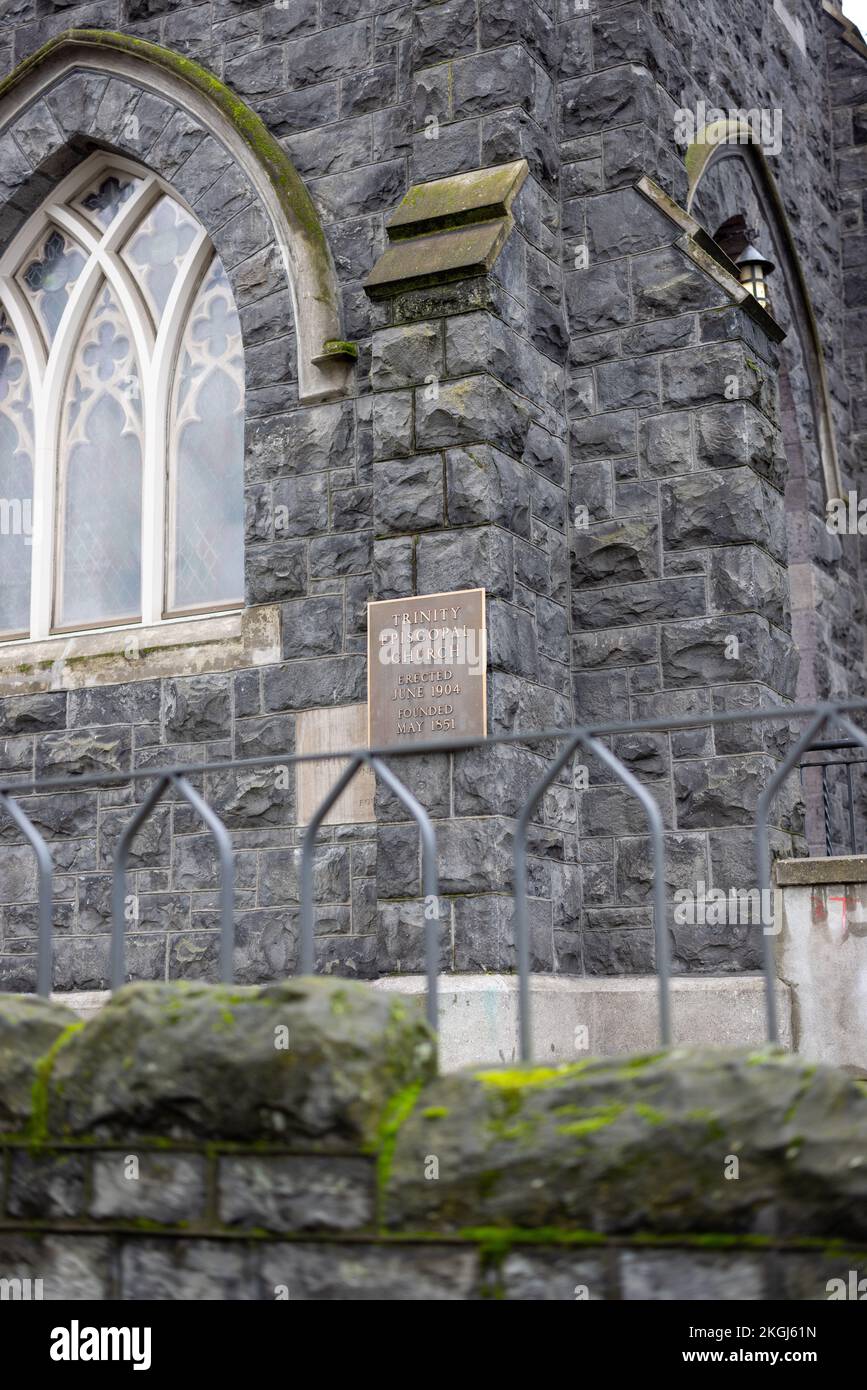 A vertical shot of the historic stone Trinity Episcopal Church in ...