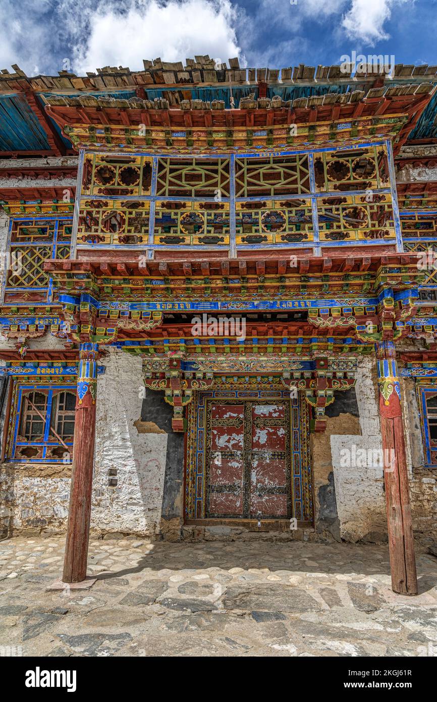 A vertical of an ancient colorful palace in Taizhao, Tibet Stock Photo ...