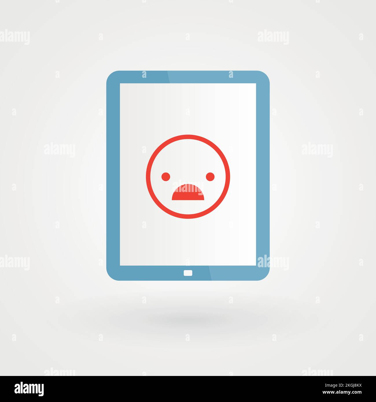 Tablet and unhappy smiley. Concept of dissatisfaction. Vector ...