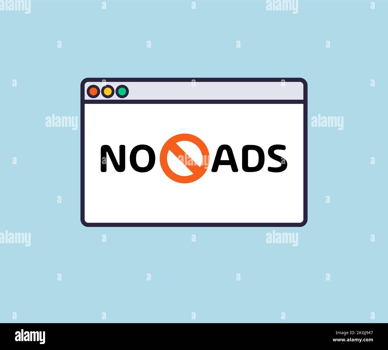 No ads sign. Advertisement prohibited sign on web browser window logo ...