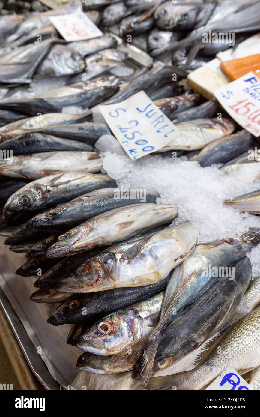 Fresh fish at the Central Market (Mercado Central) in Santiago de Chile ...