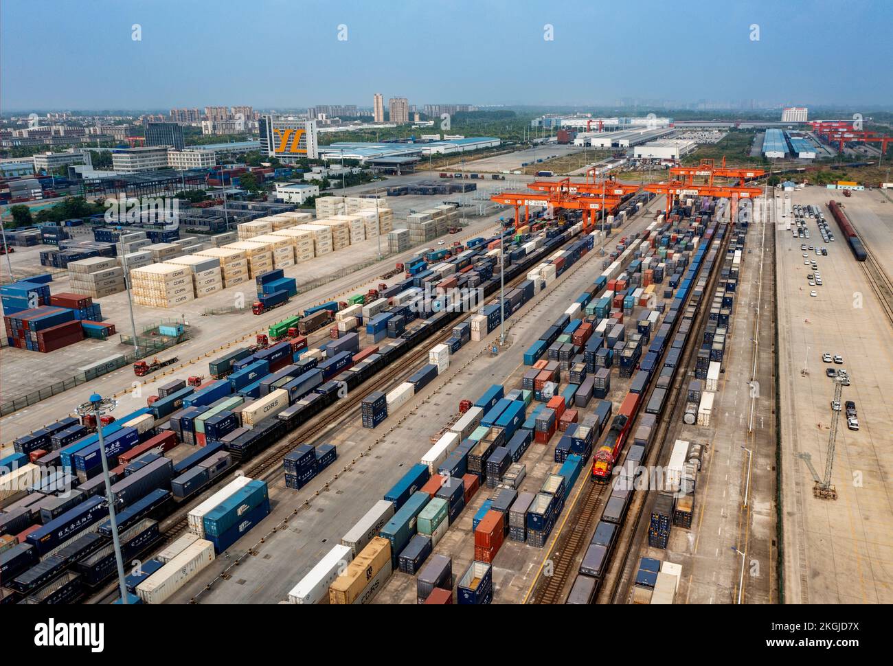 The busy scene in Chengdu International Railway Port, Chengdu City ...