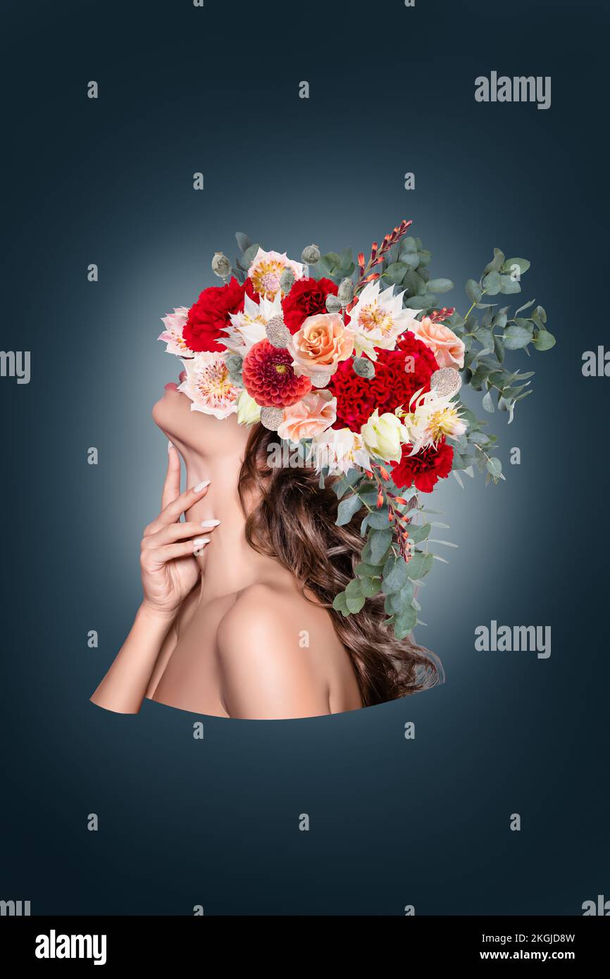 Pop art banner collage of lady full purity touch smooth neck after ...