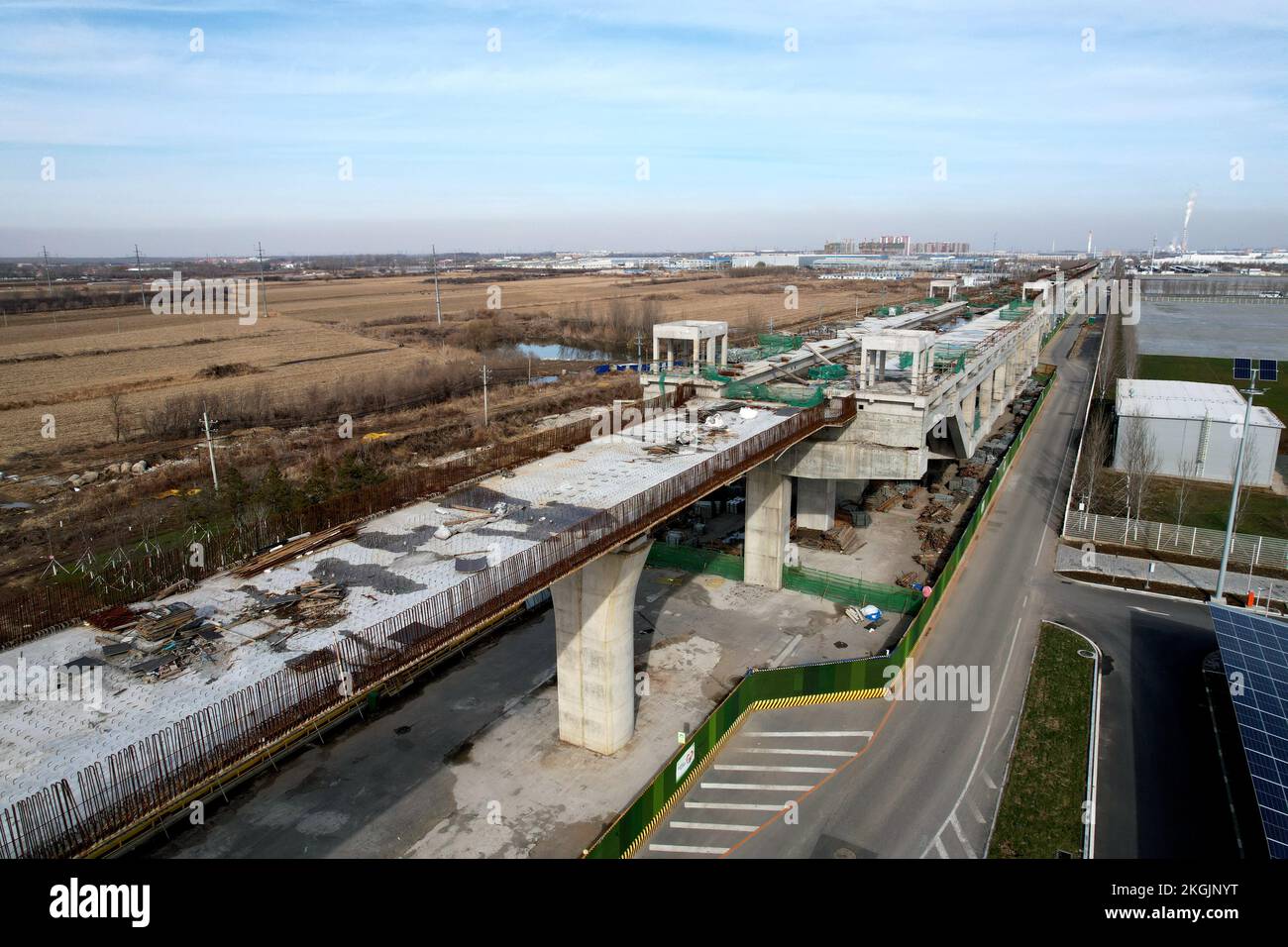 Aerial photo shows the elevated line and elevated station of Metro Line ...
