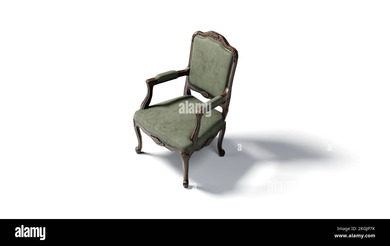Green chair with wooden legs on white background with Clipping Path ...