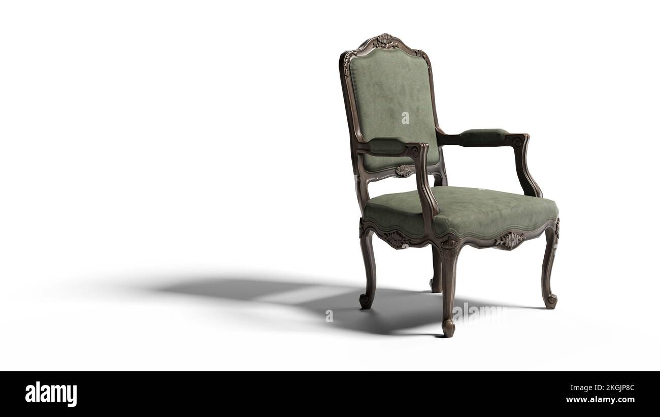 Green chair with wooden legs on white background with Clipping Path ...