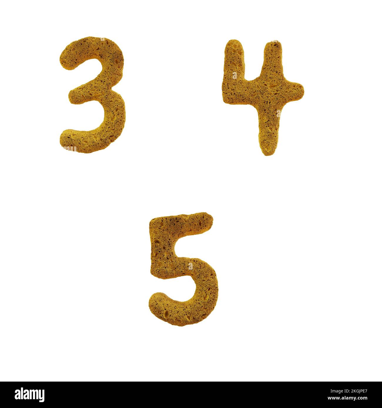 3D render of yellow sponge capital letter alphabet - digits 3- 5 Stock ...