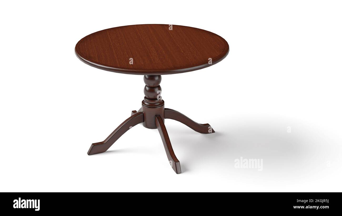 Round brown wooden retro table. Dining table isolated on white ...