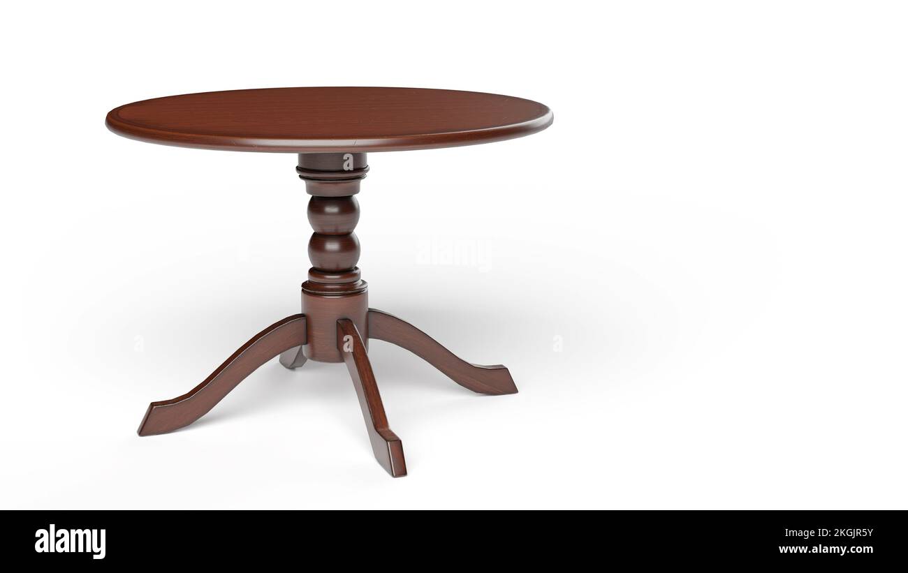 Round brown wooden retro table. Dining table isolated on white ...