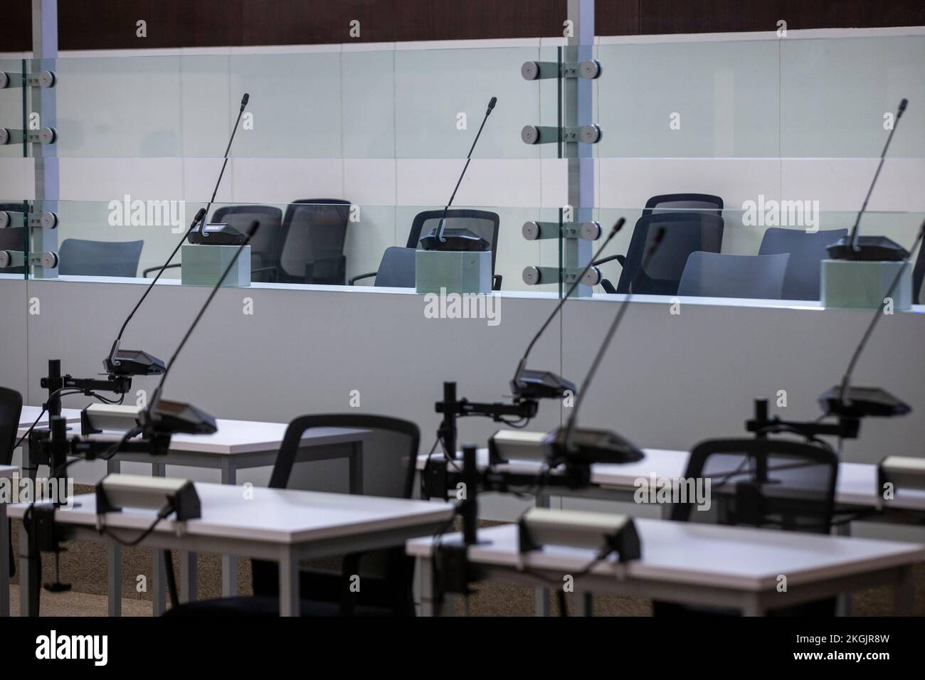 The accused box pictured during a press visit to the adapted Popelin ...