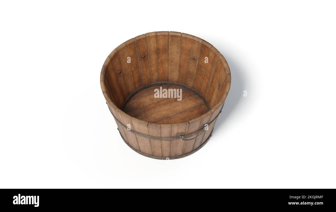 Top view wooden bucket isolated on white background. Clipping path ...