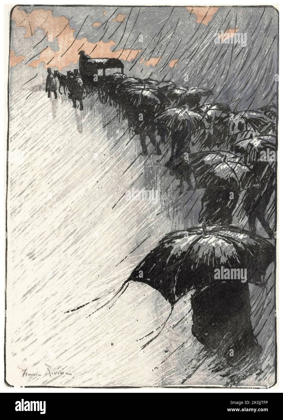 Henri Rivière, The funeral with umbrellas, lithographic print, 1891 ...