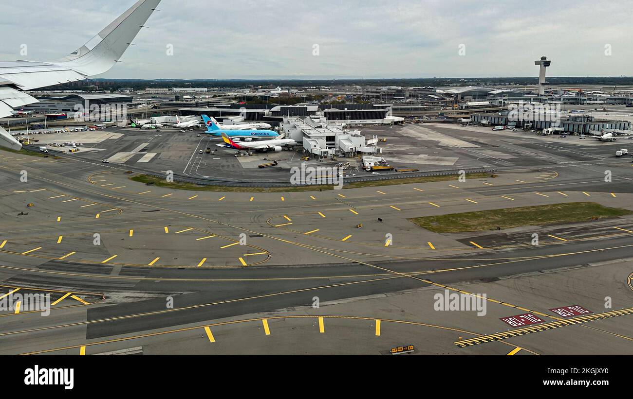 September 30, 2022 - New York, NY USA - Planes line up at JFK airport ...