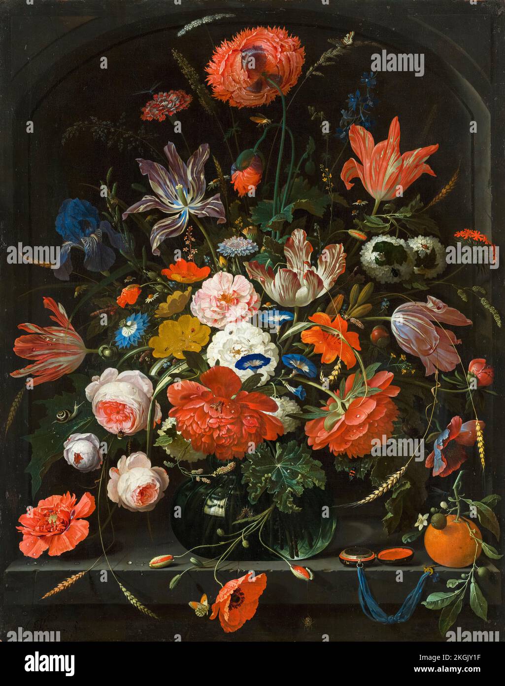 Abraham Mignon still life painting, Flowers in a Glass Vase, oil on ...