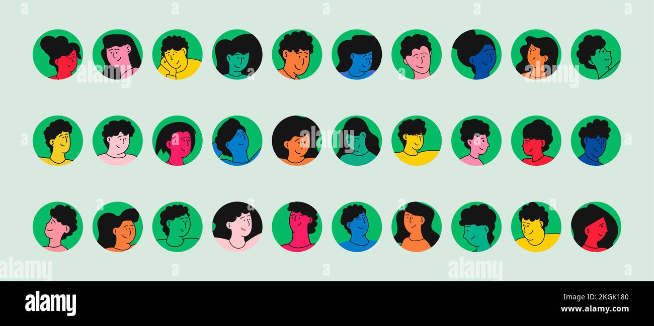 Portraits of diverse people vector illustration. Avatar man and woman ...