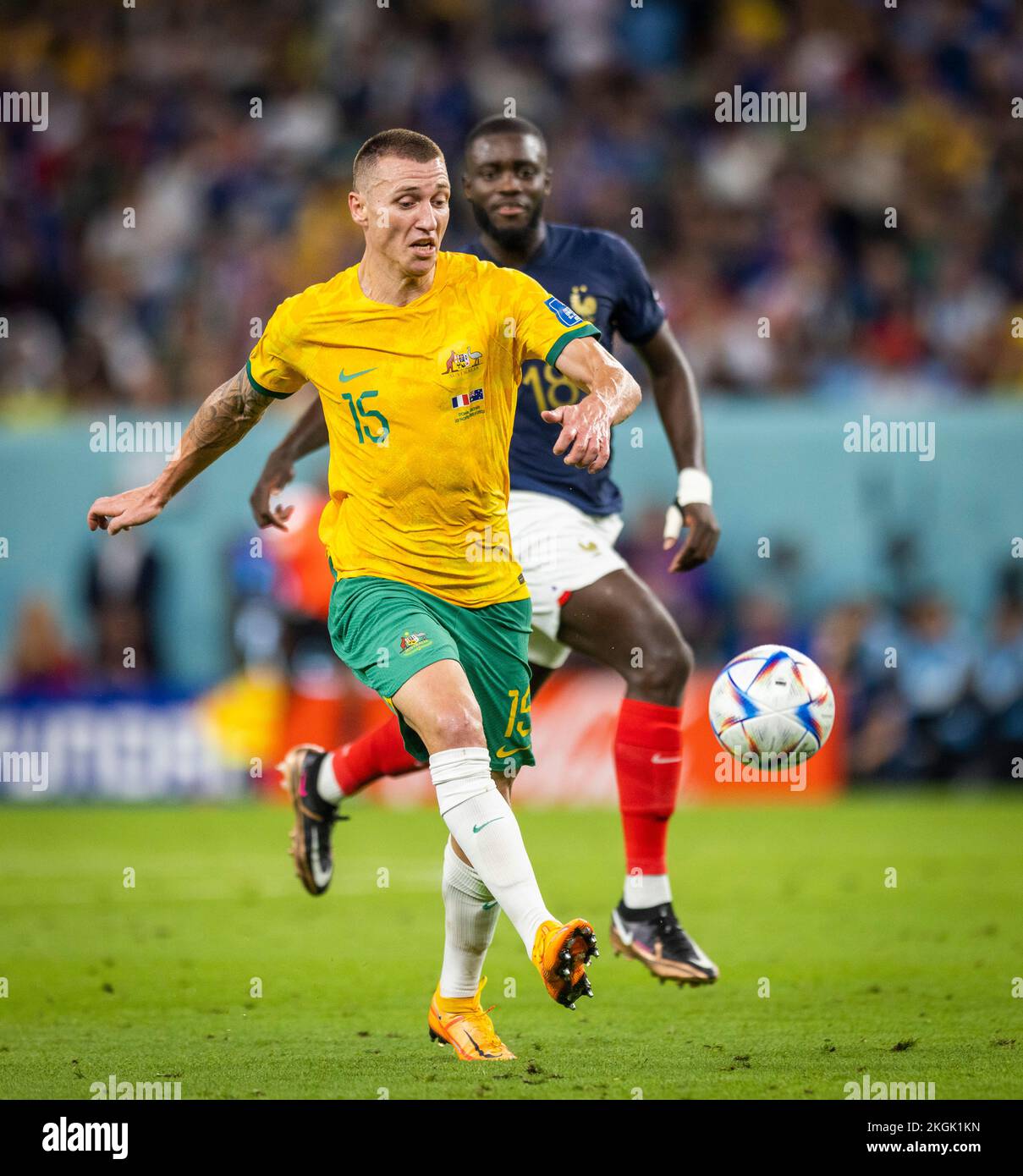 Doha, Qatar. 22nd Nov, 2022. Mitchell Duke (AUS), Dayot Upamecano (FRA ...