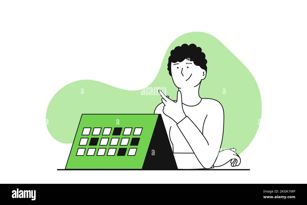 Man planning week with calendar vector illustration concept. Business ...