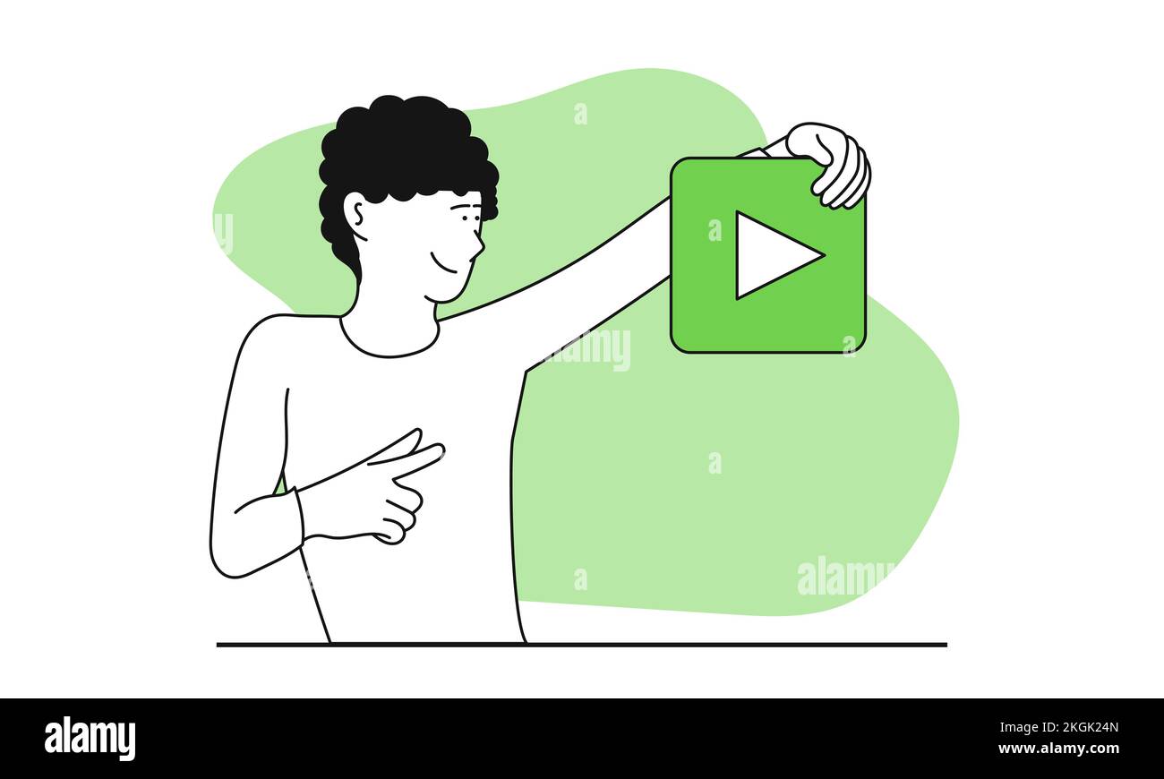 Man holding play button vector illustration concept. Search for ...