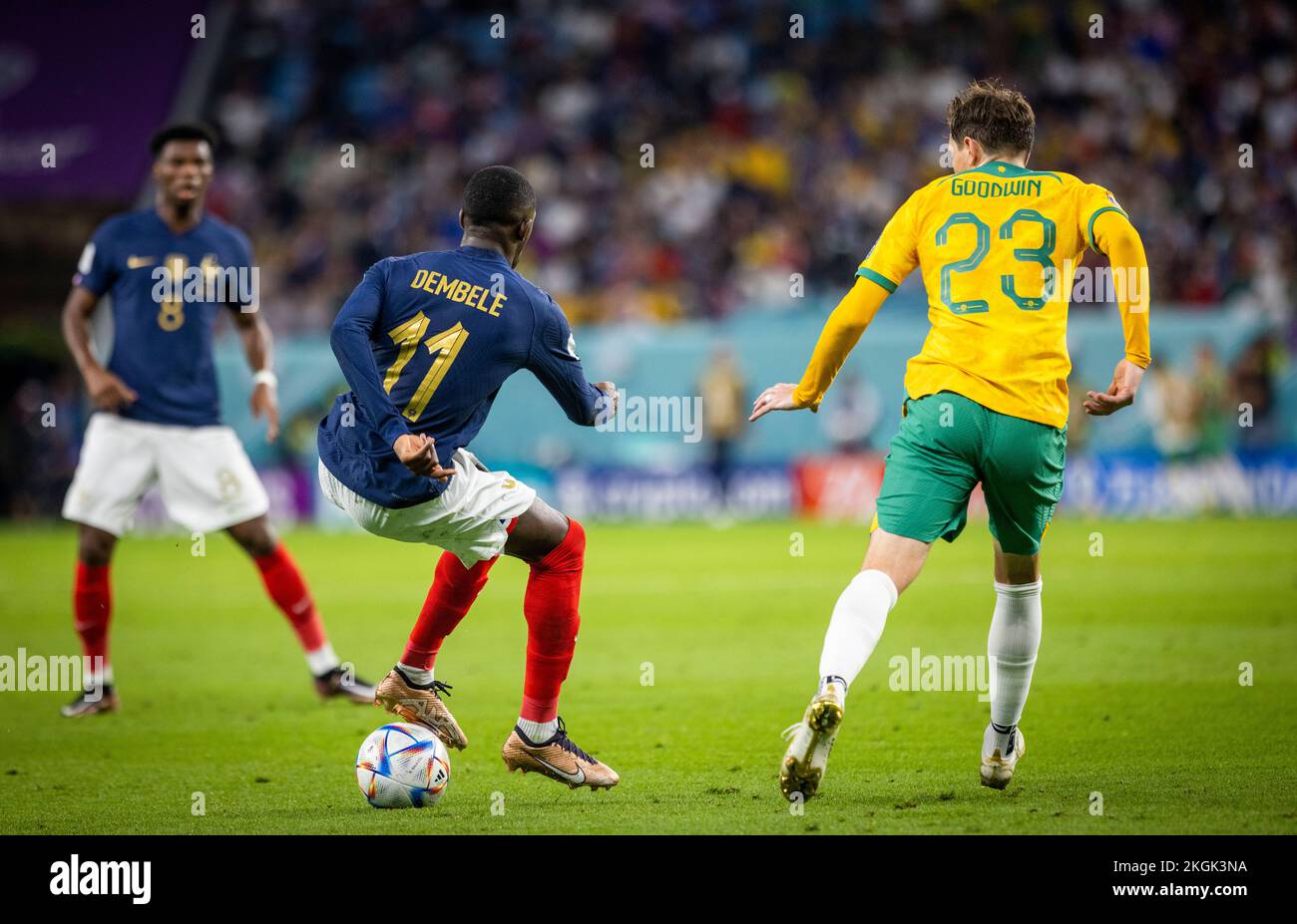 Doha, Qatar. 22nd Nov, 2022. Ousmane Dembele (FRA), Craig Goodwin (AUS ...