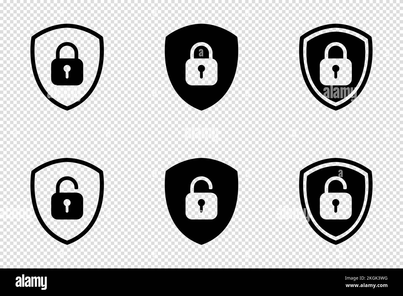 Set of Shield Lock and Unlock Icon. Symbol padlock. Vector sign ...